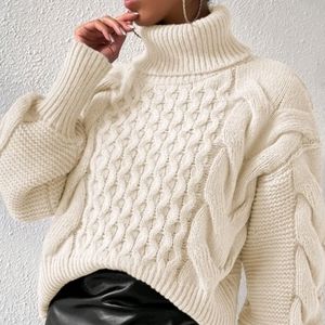 Sweaters | New Chic Chunky Cable Knit Turtleneck Sweater Top Off White ...
